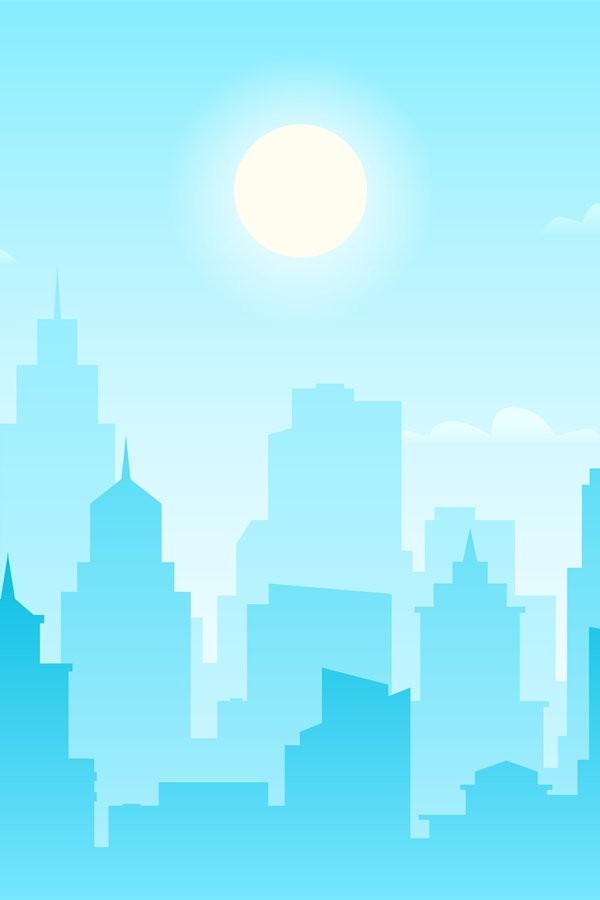 Flat cityscape. Modern city skyline, daytime panoramic urban