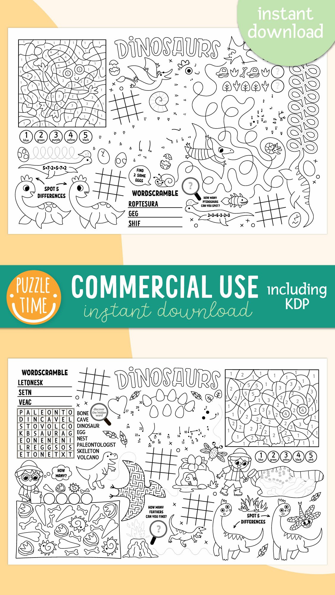 Dinosaur coloring activity play mats collection