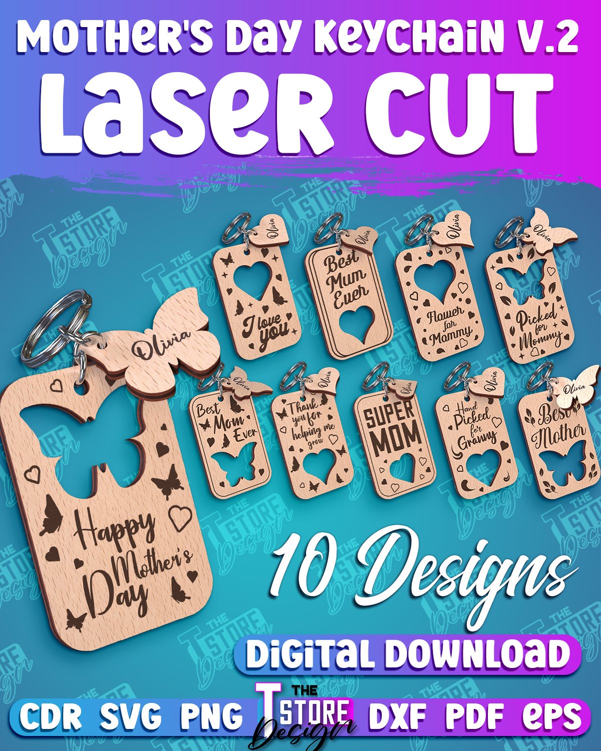Mother's day Keychain Laser Cut SVG Bundle|Mom Keyring SVG