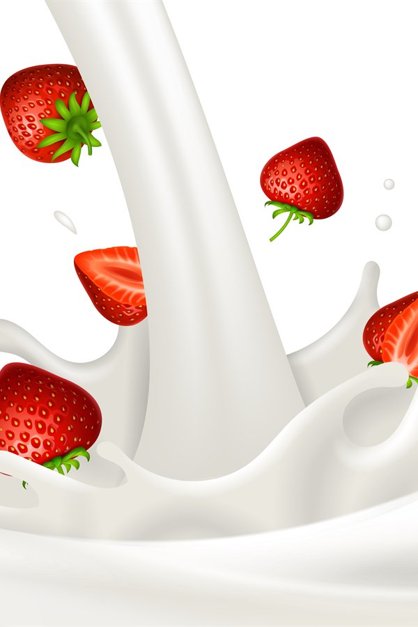 Milk yogurt splash. Berry creamy flow, isolated realistic wh