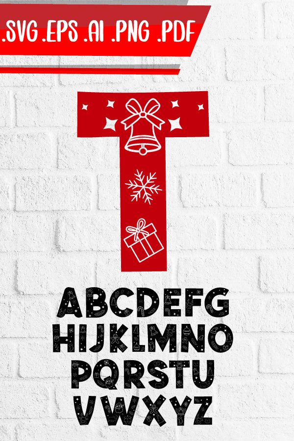 Christmas Pattern alphabet A-Z svg eps ai png pdf