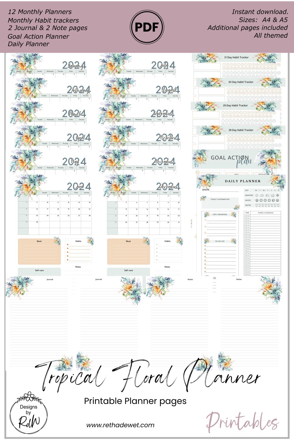 Tropical Floral Planner 2024