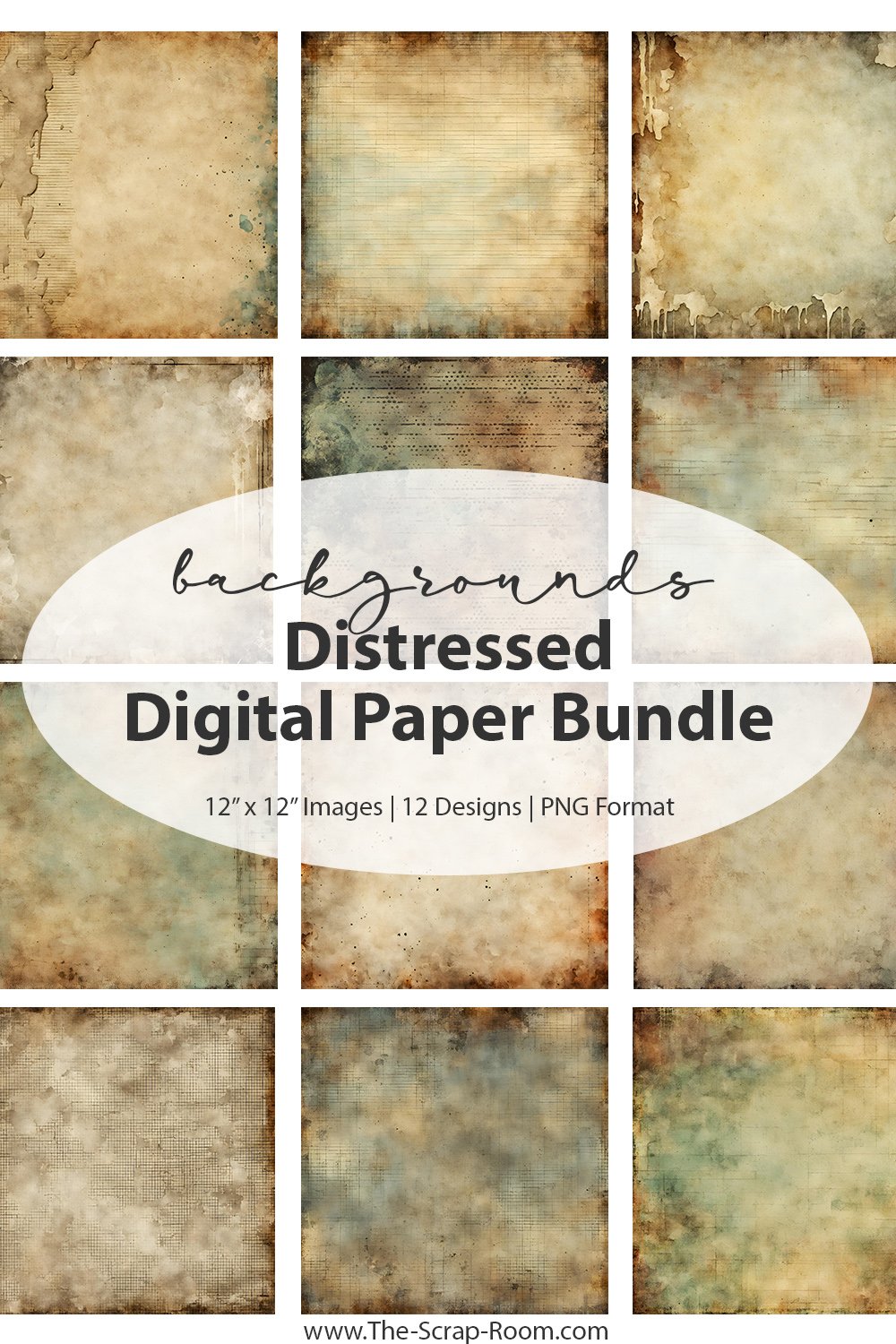 Digital Paper, printable distressed paper bundle, aged paper