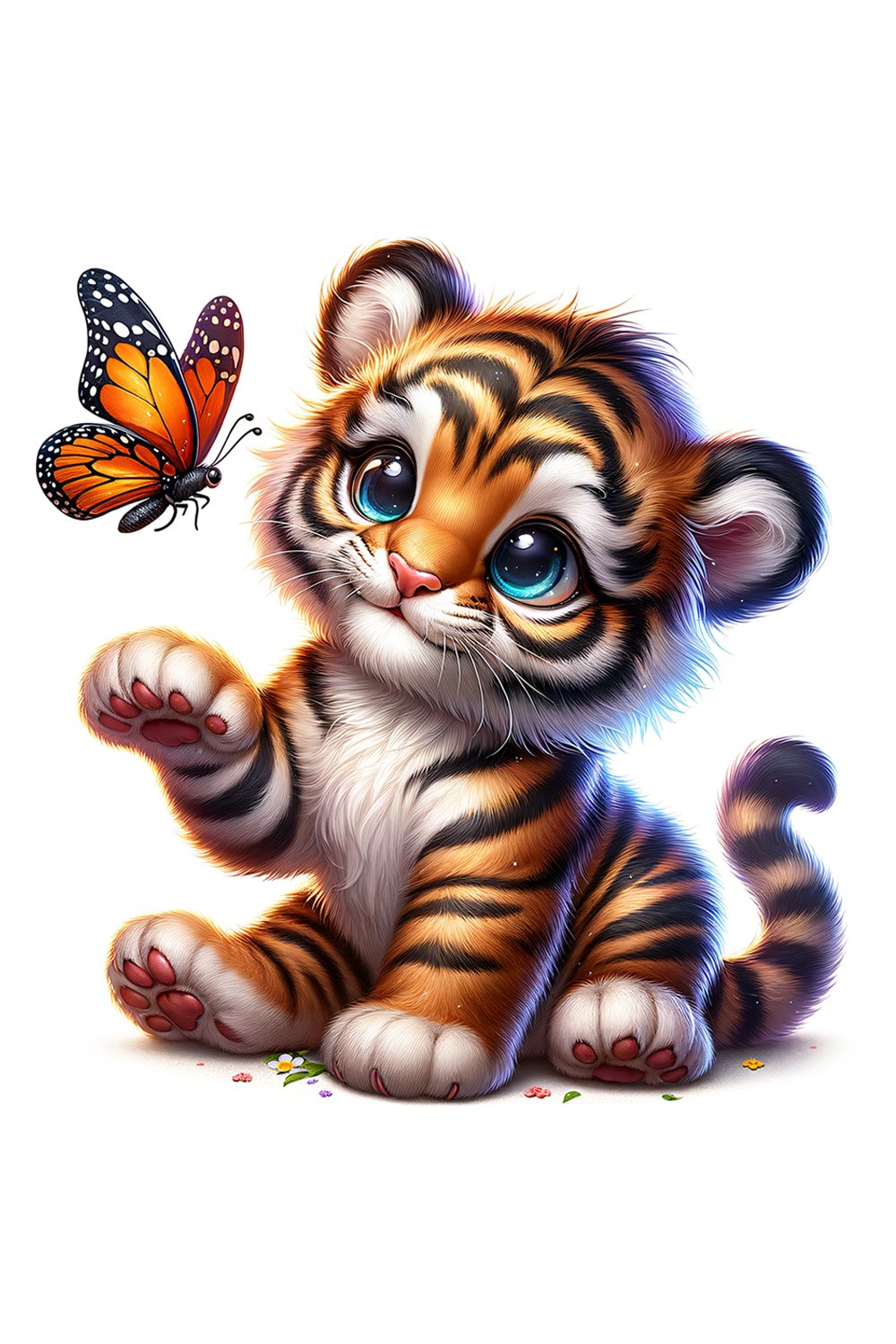 Cute Tiger Playing with Butterfly JPG File (3526297)