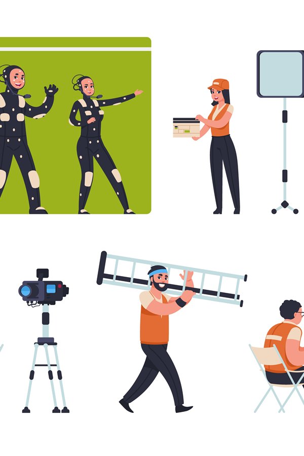 Movie production. Film making scenes with actors director an