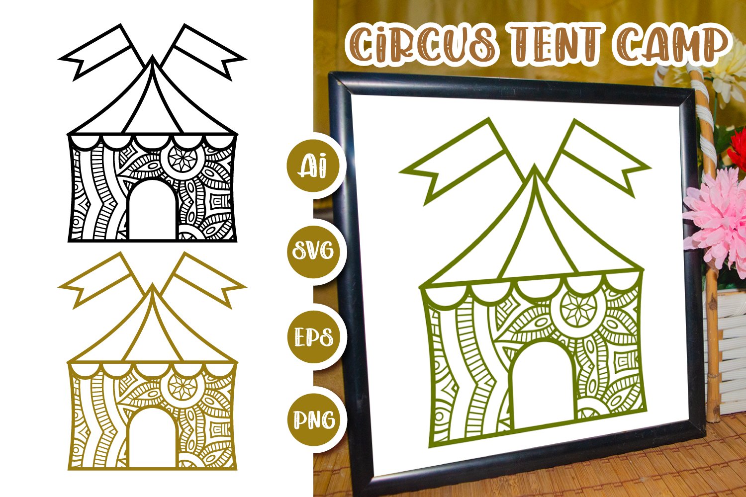 Laser Cut Circus Tent, Mandala Paper Cut Circus Camp SVG
