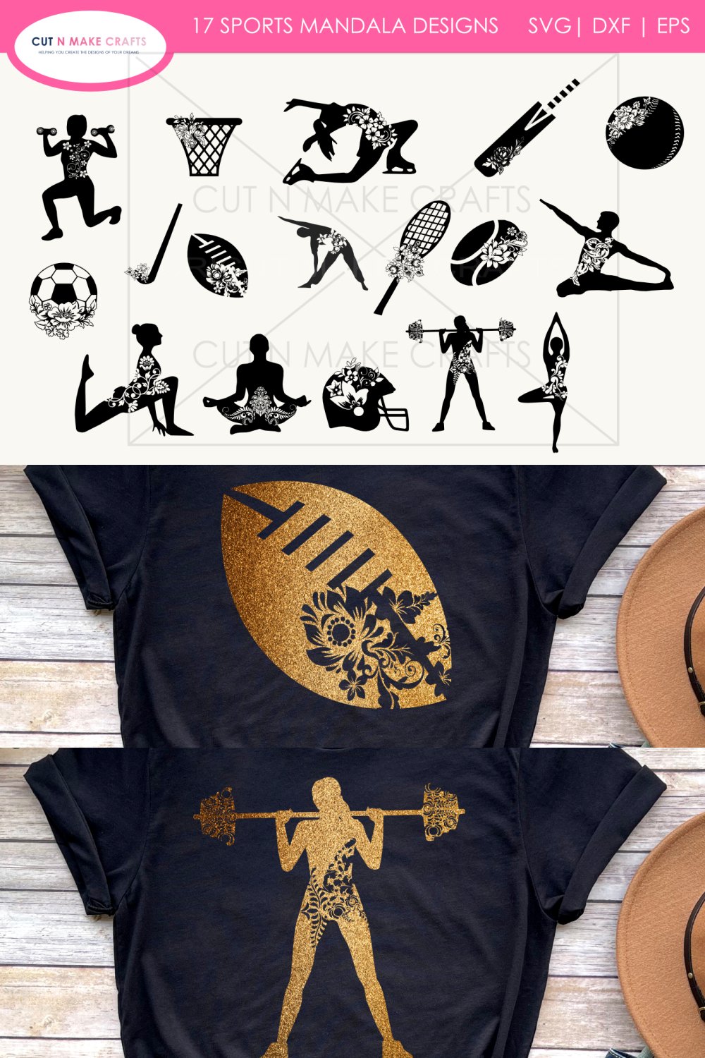 17 Sports/Fitness/Gym Mandala Designs SVG/DXF/EPS