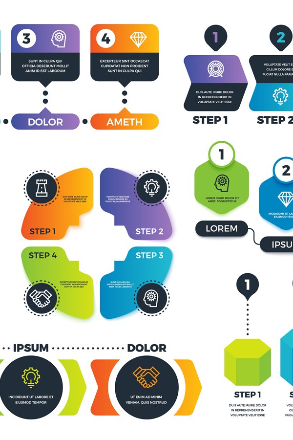 Infographic options. Arrow diagrams, abstract process charts