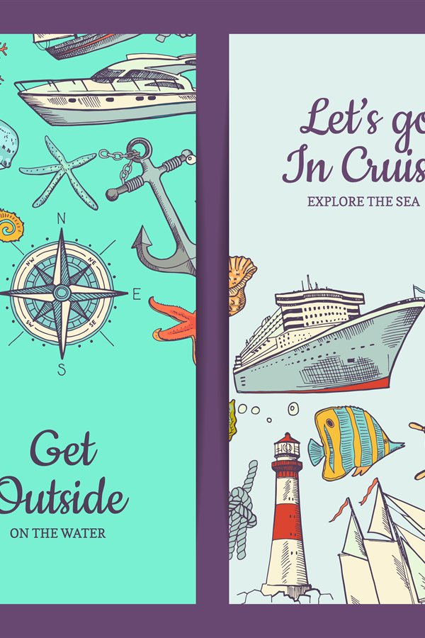 Vector sketched sea vertical banner templates