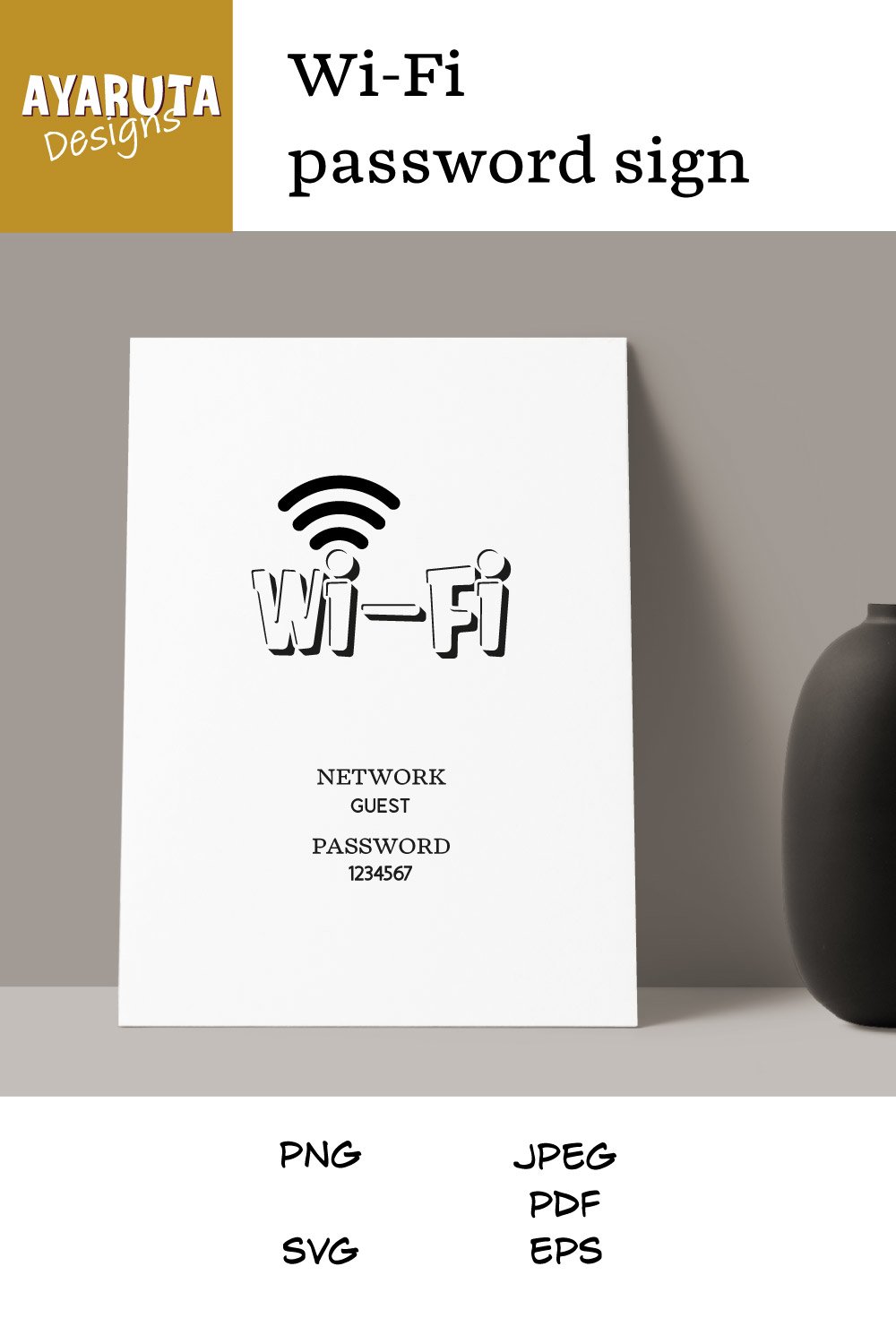 WiFi Password Sign Template PDF, Wi-Fi Printable (969539)