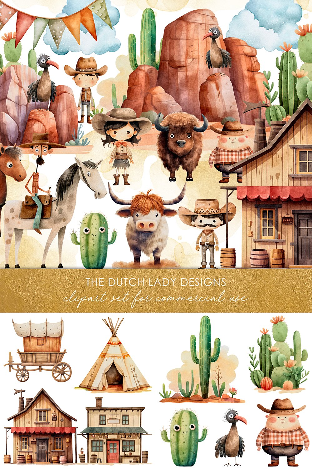 Cute Cowboys & Western Clipart Set