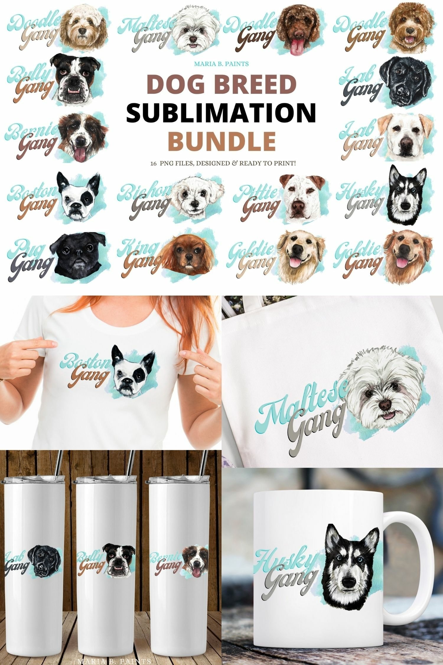 Dog Breed Lover Sublimation Designs Watercolor Puppy Set