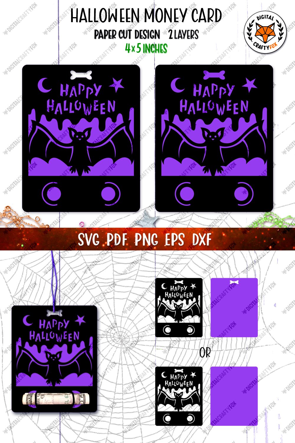 Halloween Bat Money Card SVG, Money Holder Template