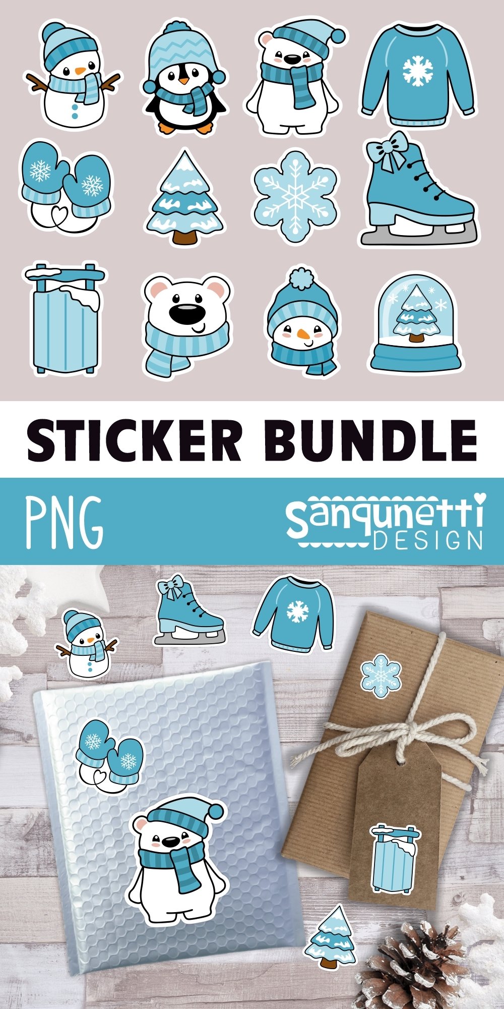 Adorable Winter PNG sticker Bundle | Winter characters