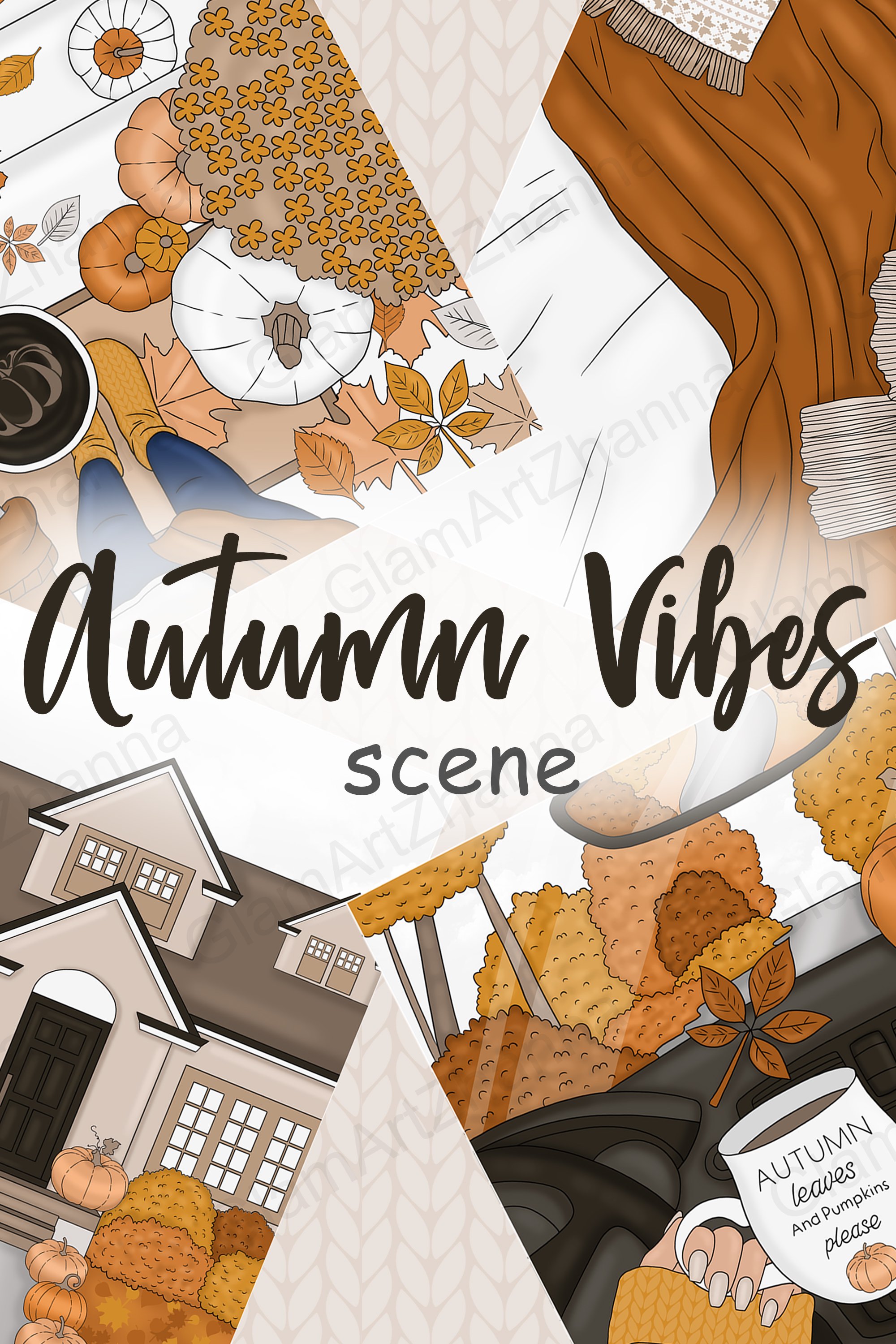 Autumn Vibes SCENE, Spice Fall Clipart Cozy Pumpkin - PNG