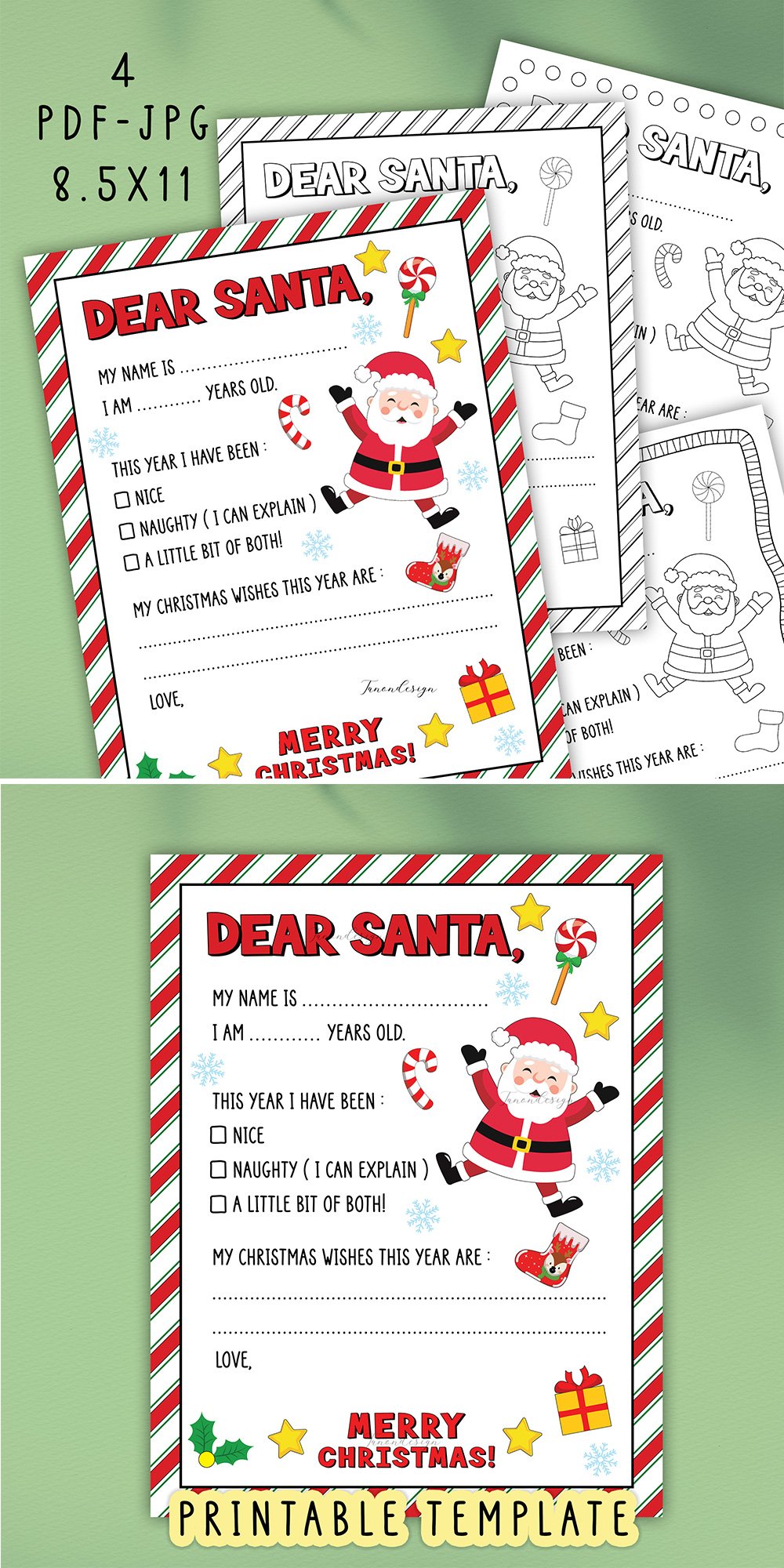 Letter To Santa Printable and 3 Coloring Pages, Santa Letter
