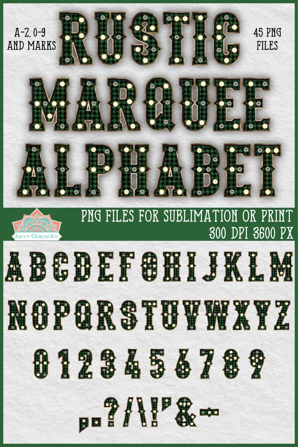 Rustic Marquee Alphabet Green Plaid Sublimation Bundle