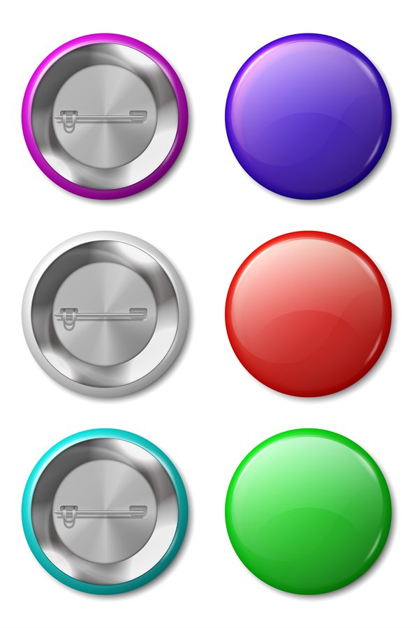 Round badge mockup. Realistic metal labels design template,