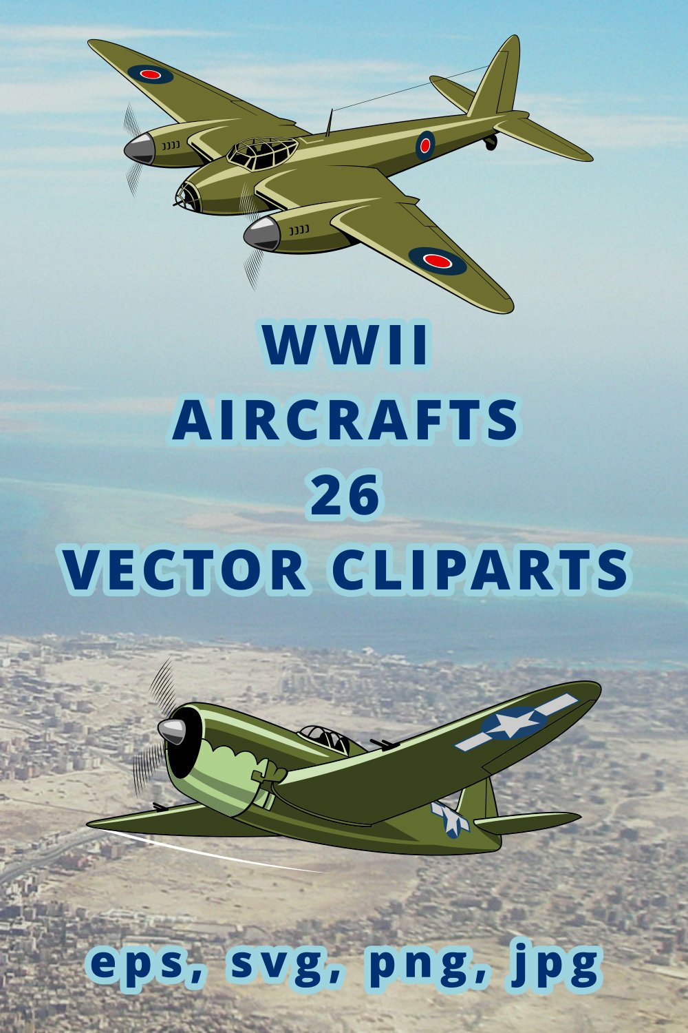 Military Aircrafts of WW2 cliparts Bundle SVG.