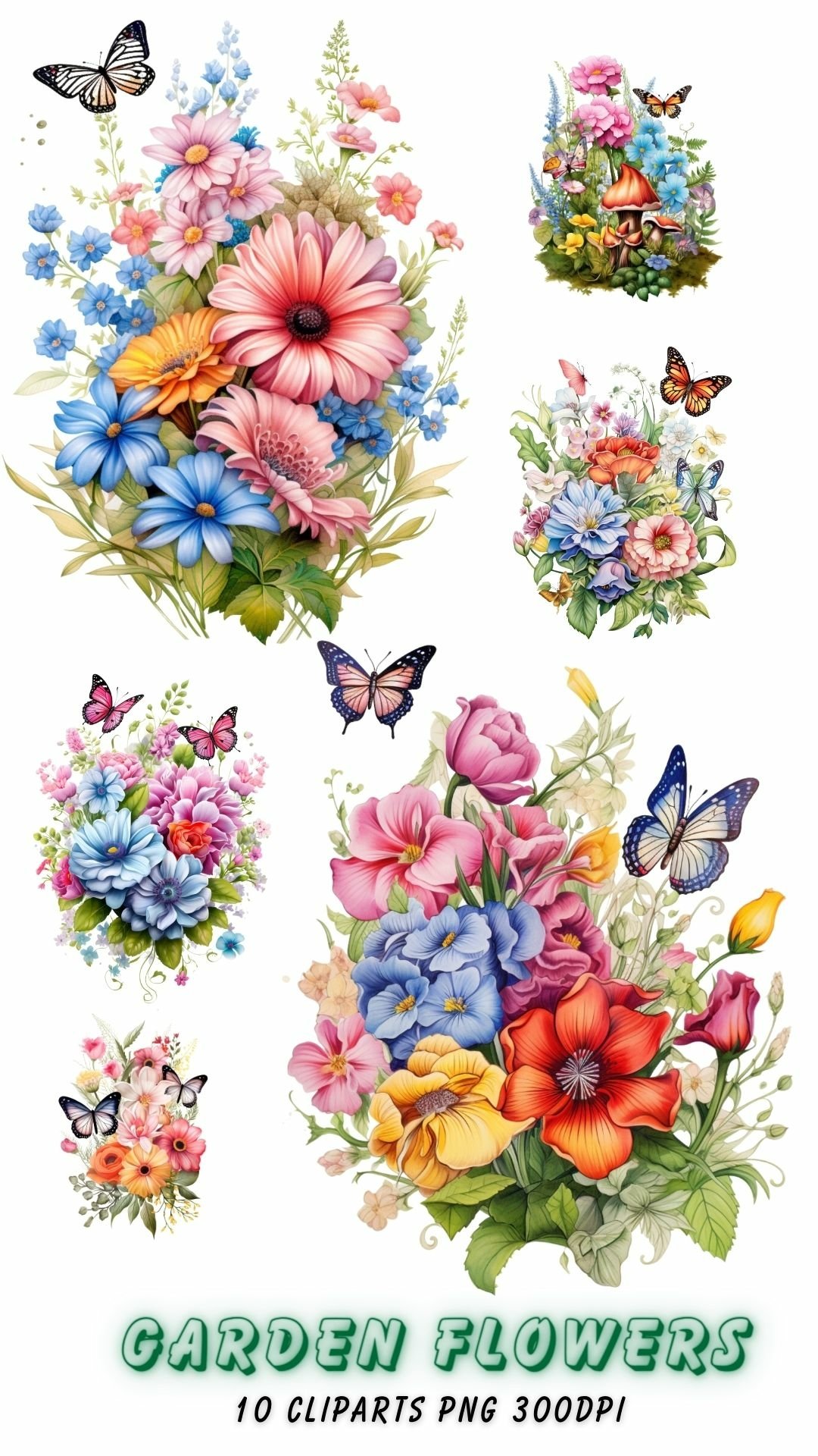 Watercolor Garden Flowers Clipart Bundle |Floral Sublimation