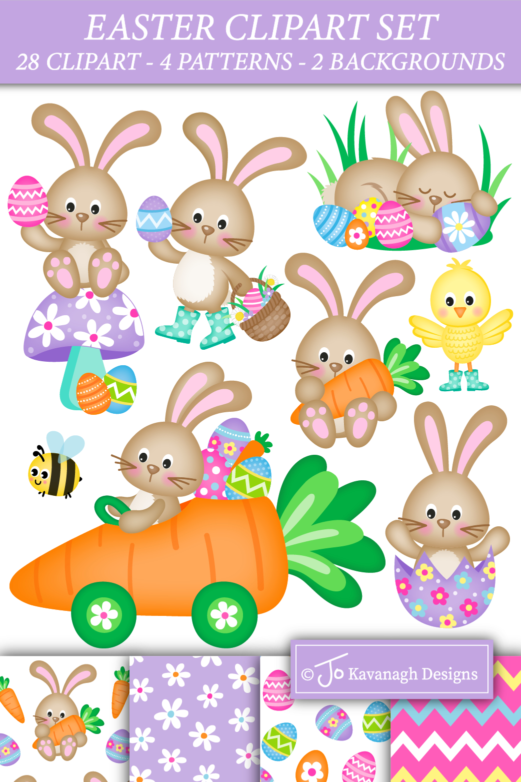 Easter Clipart, Cute Bunny Illustrations, Easter Chicks
