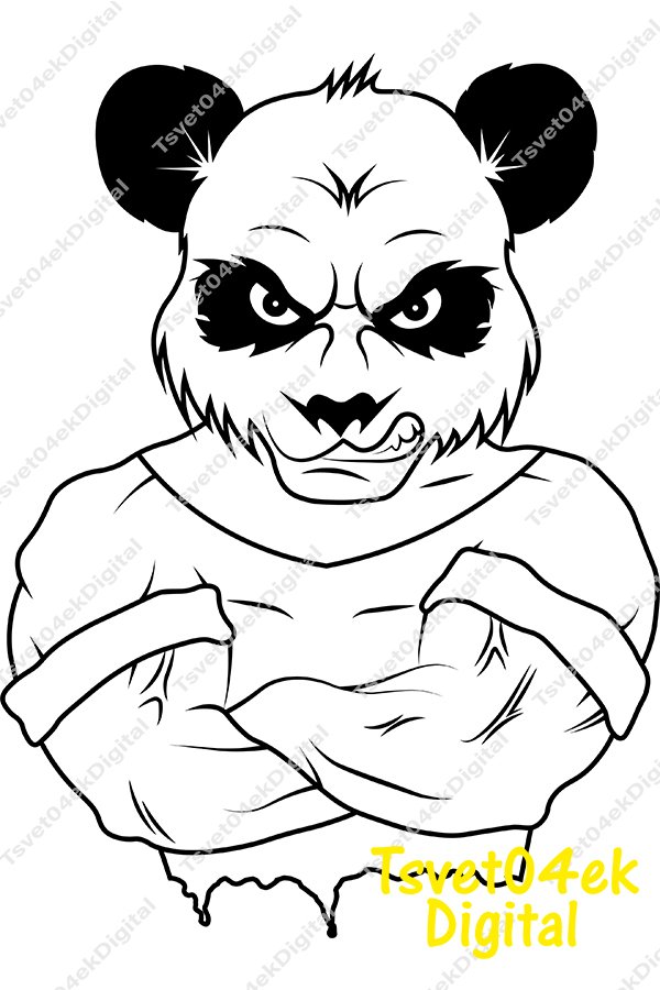 Sports muscular panda with arms crossed on his chest