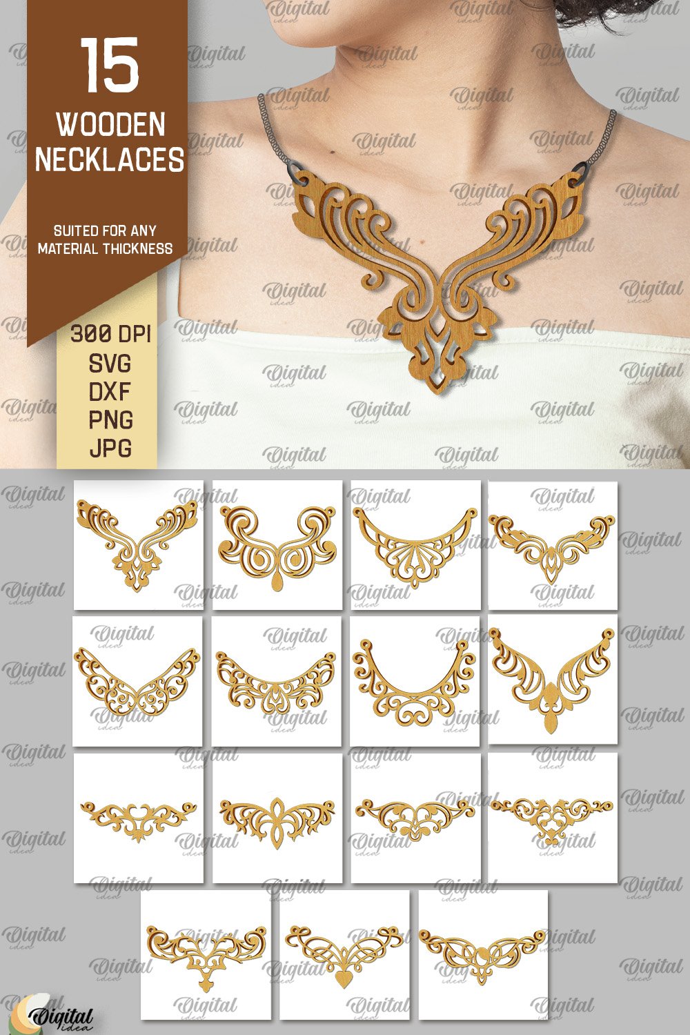 laser Cut Wooden Jewelry. Wooden Necklaces SVG Bundle