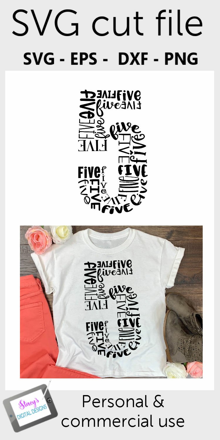 Number Five Word Art - 5 - Fifth Birthday SVG