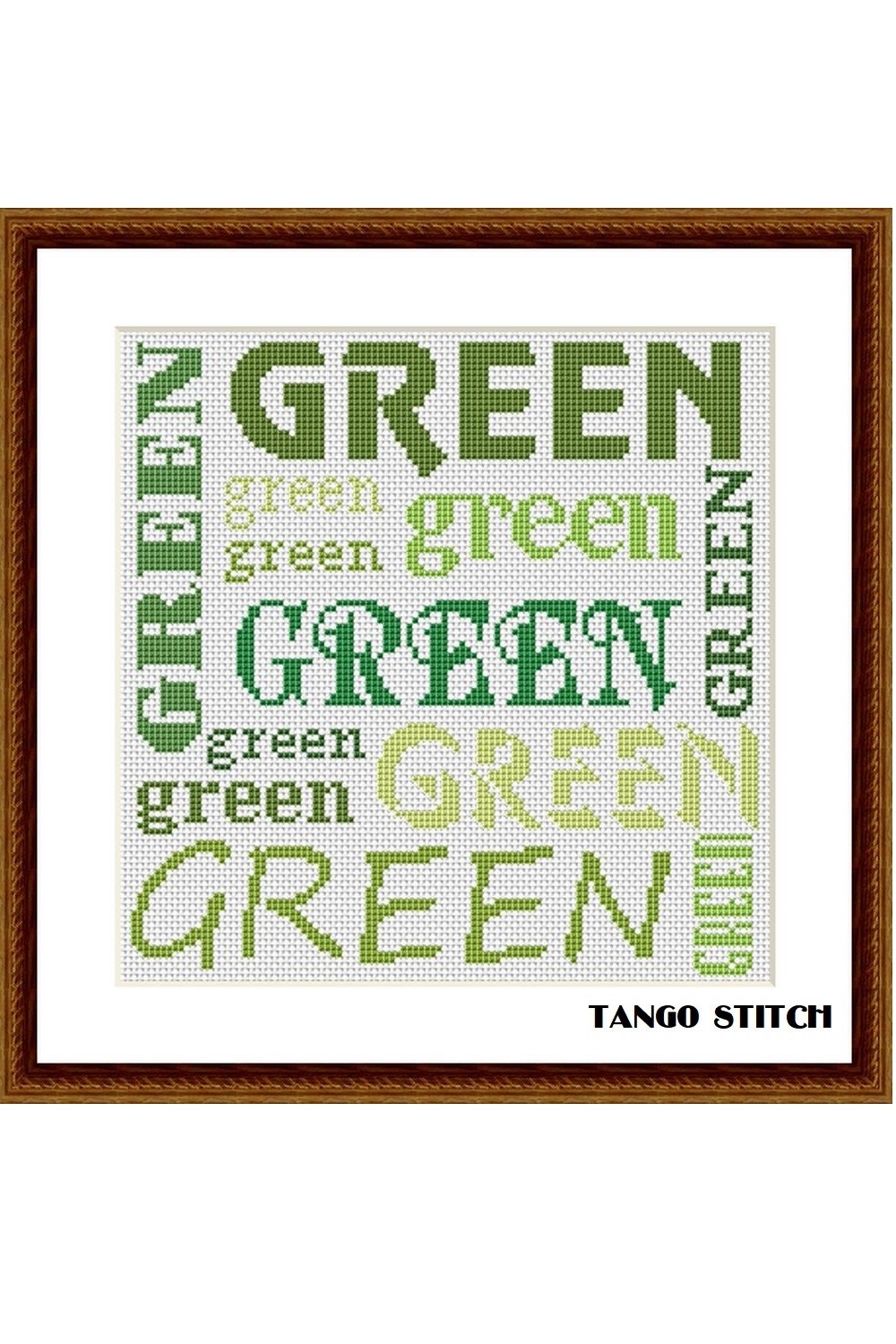 Green words typography lettering cross stitch needlecraft