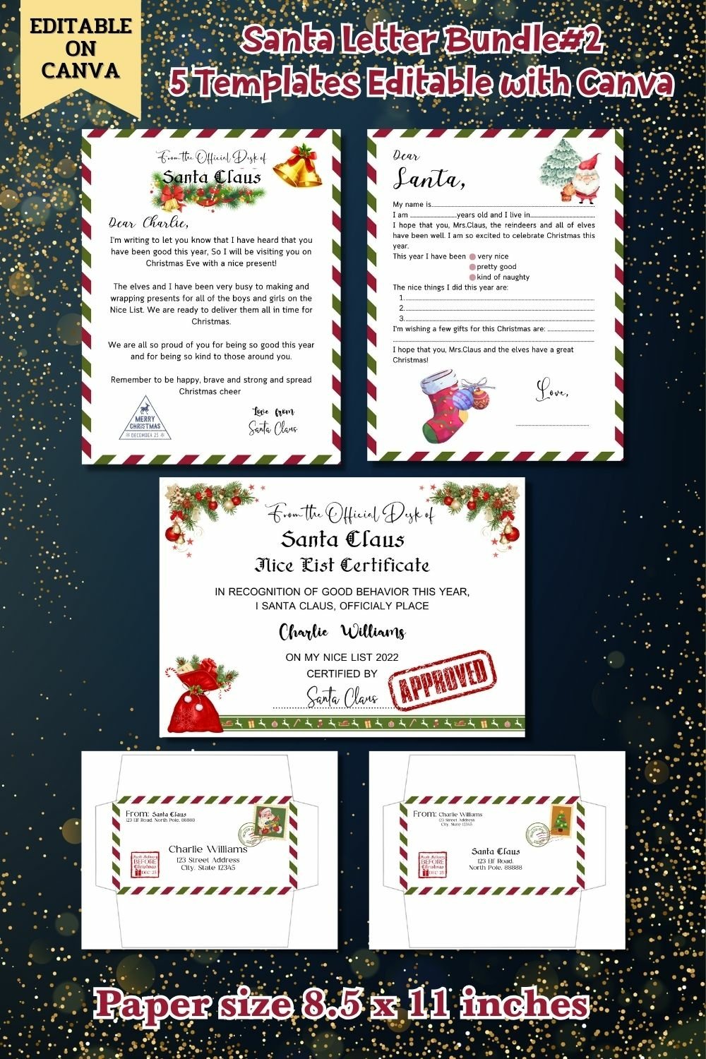 Santa Letter Bundle | 5 Templates editable with canva