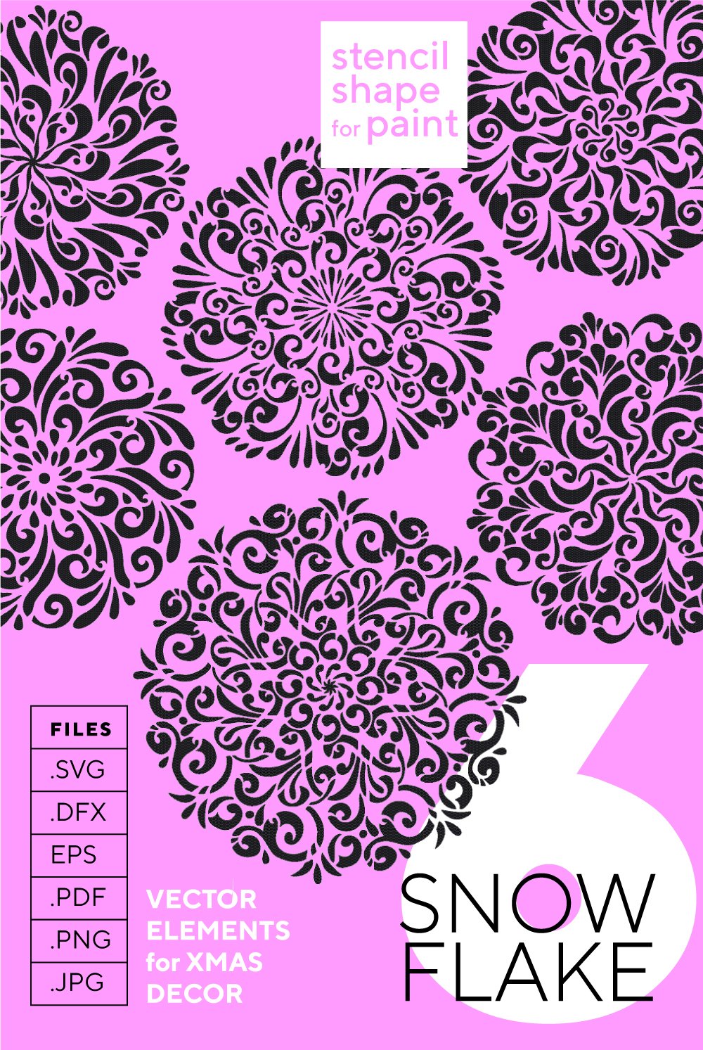 Intricate snowflake SVG silhouette for stencil, (1052004)