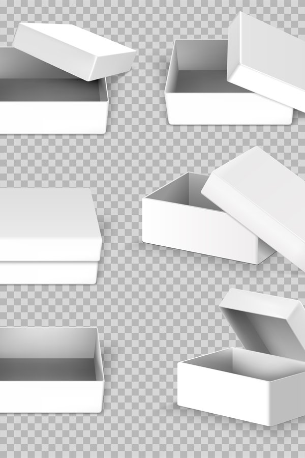 White empty square open box in different positions vector se