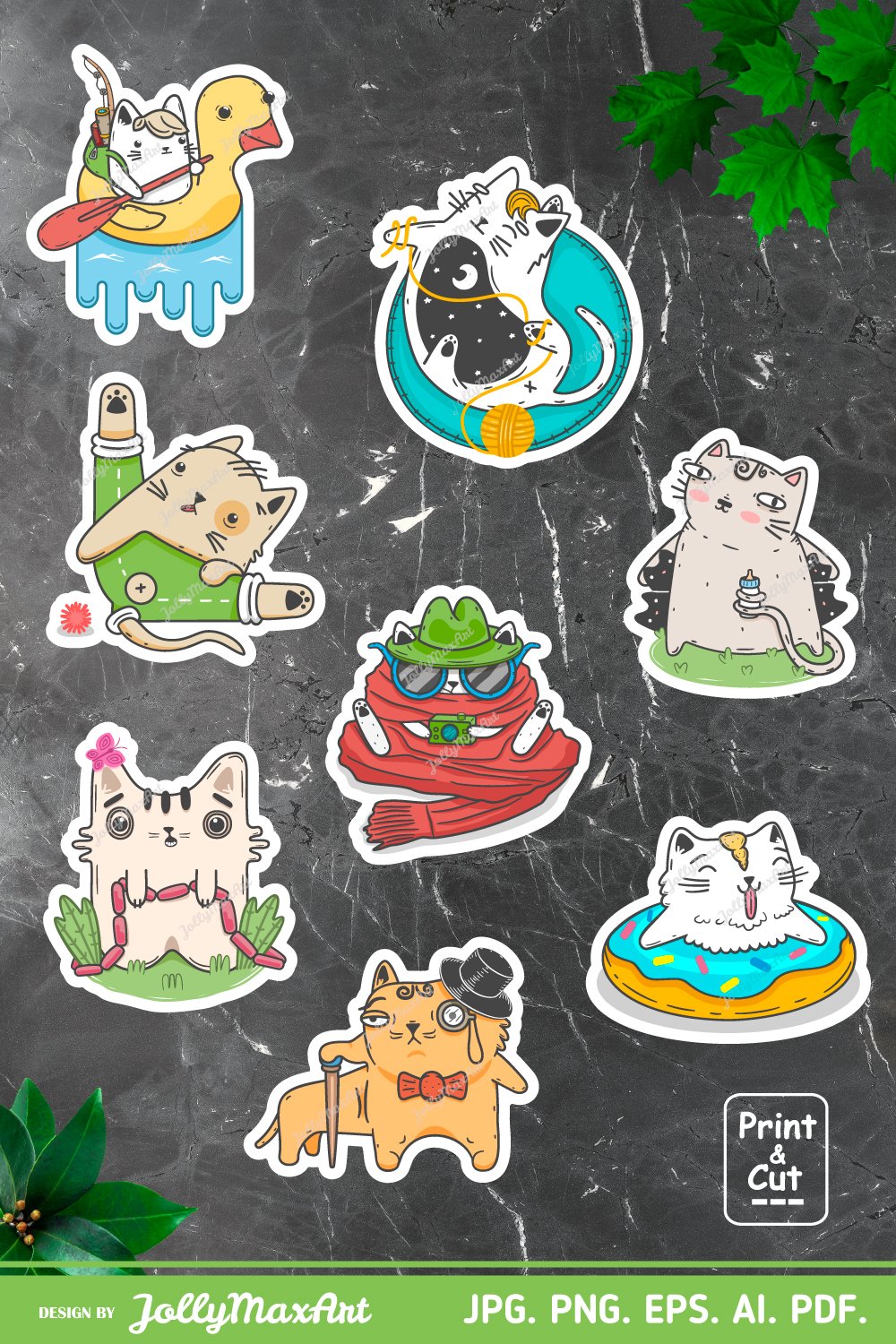Cute And Diverse Cats PNG. Printable Stickers for Cricut.