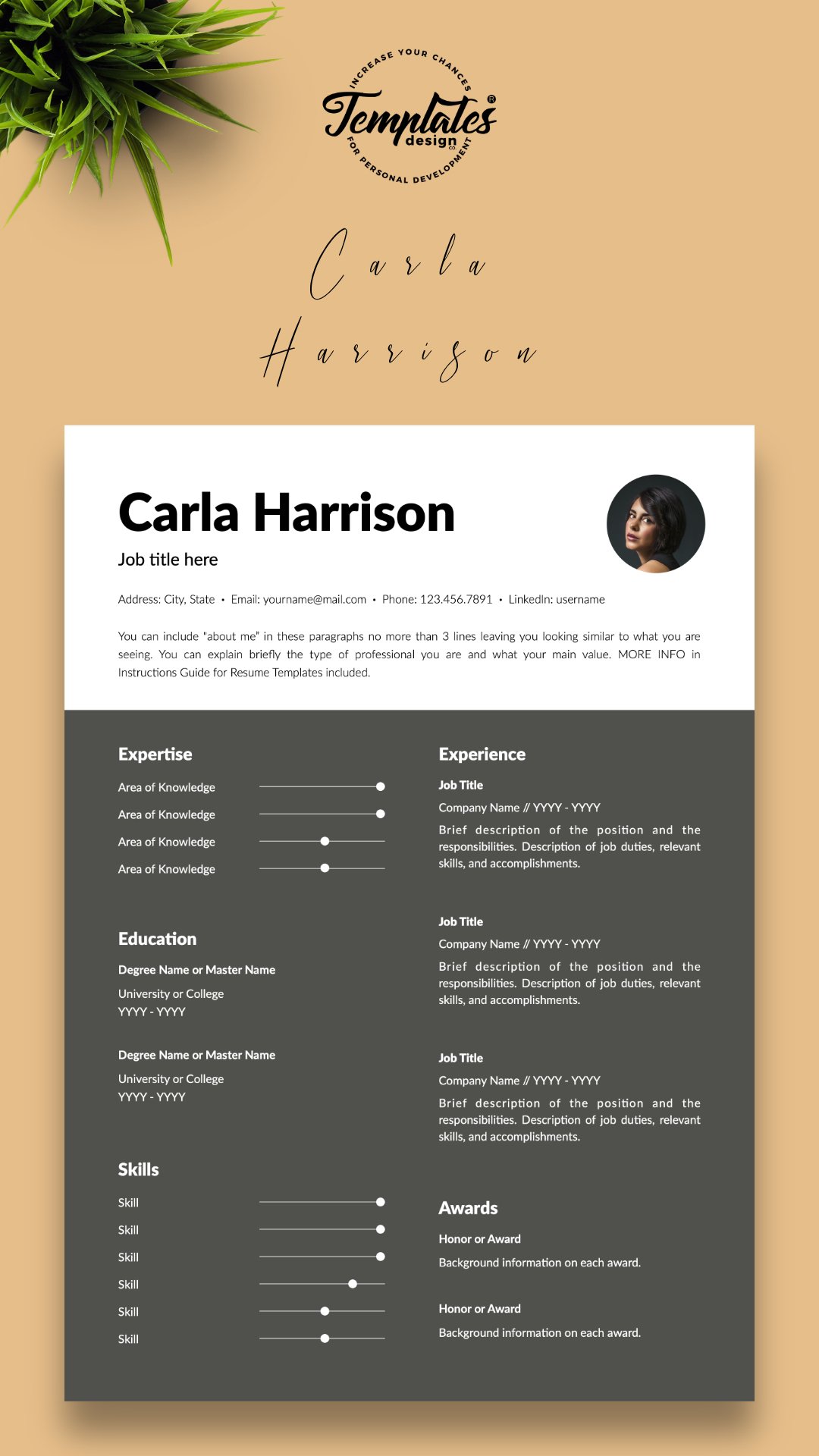 Modern Resume CV Template for Word & Pages Carla Harrison