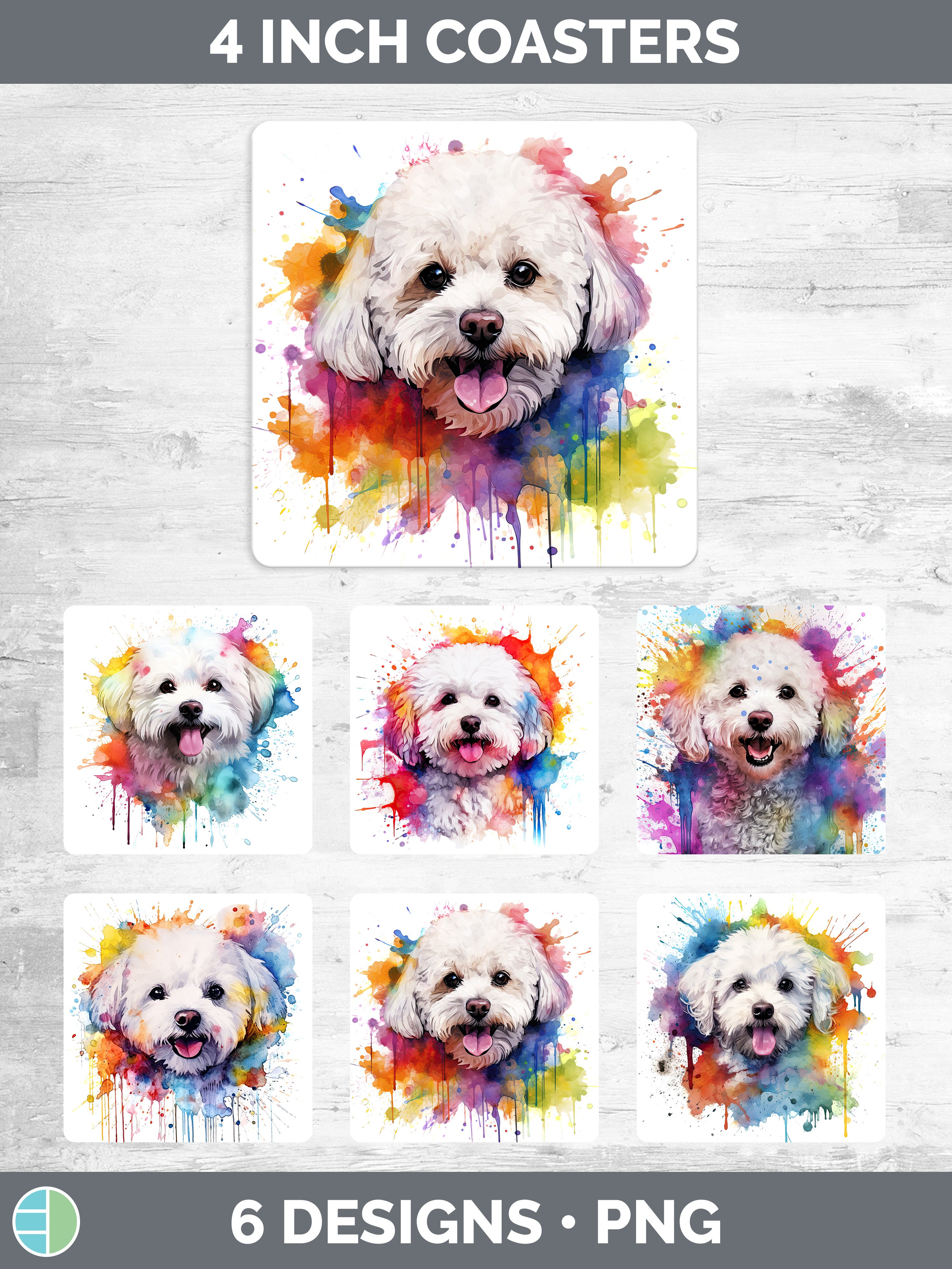 Splat Rainbow Bichon Frise Dog Square Coaster | Sublimation