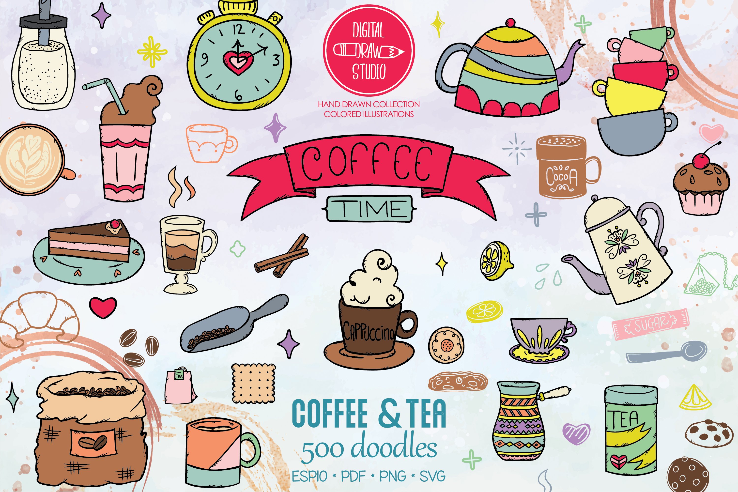 Coffee & Tea | Color Doodles, Cookies, Espresso Machine, Cup