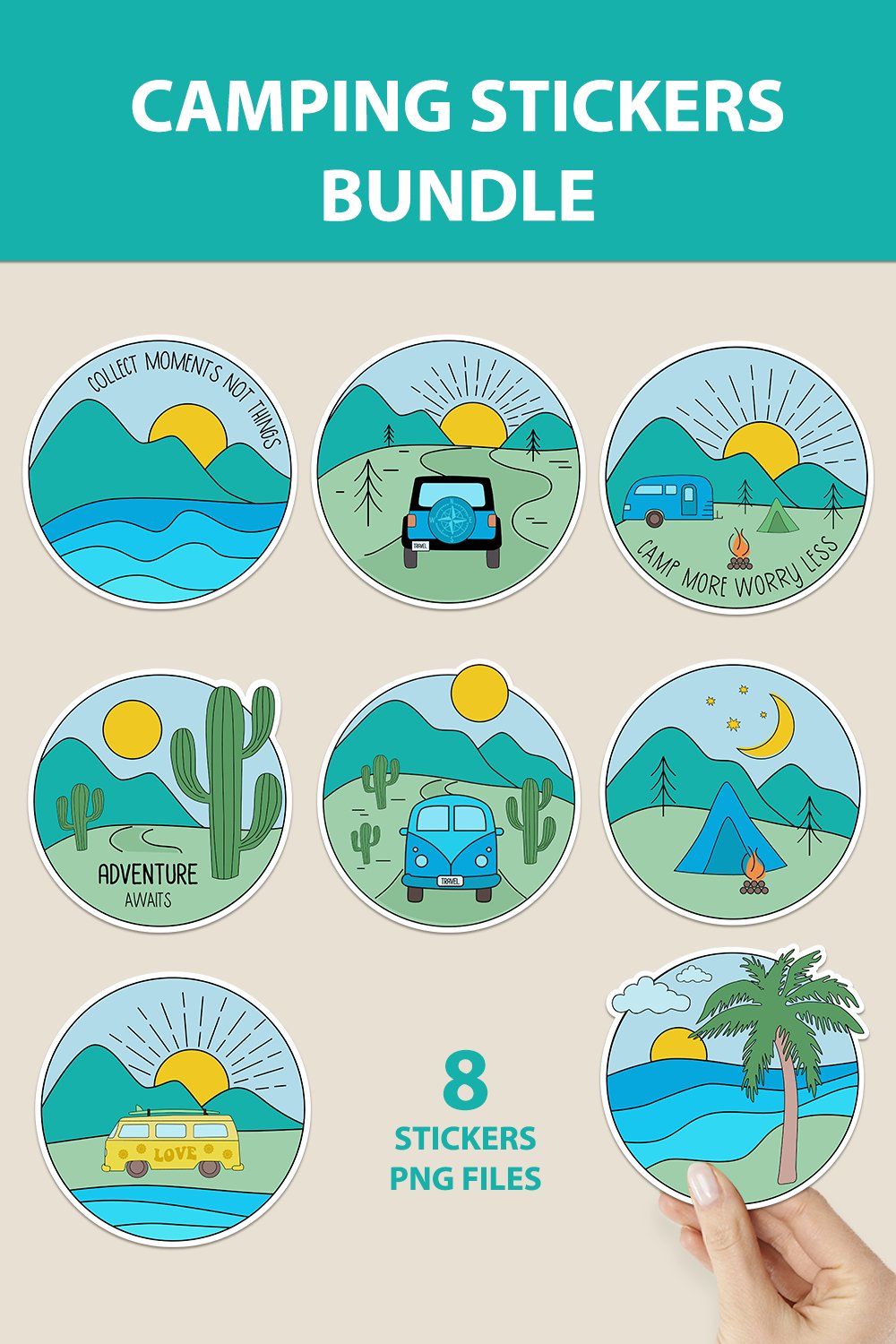 Camping stickers bundle, Camp Circle Print and Cut Stickers