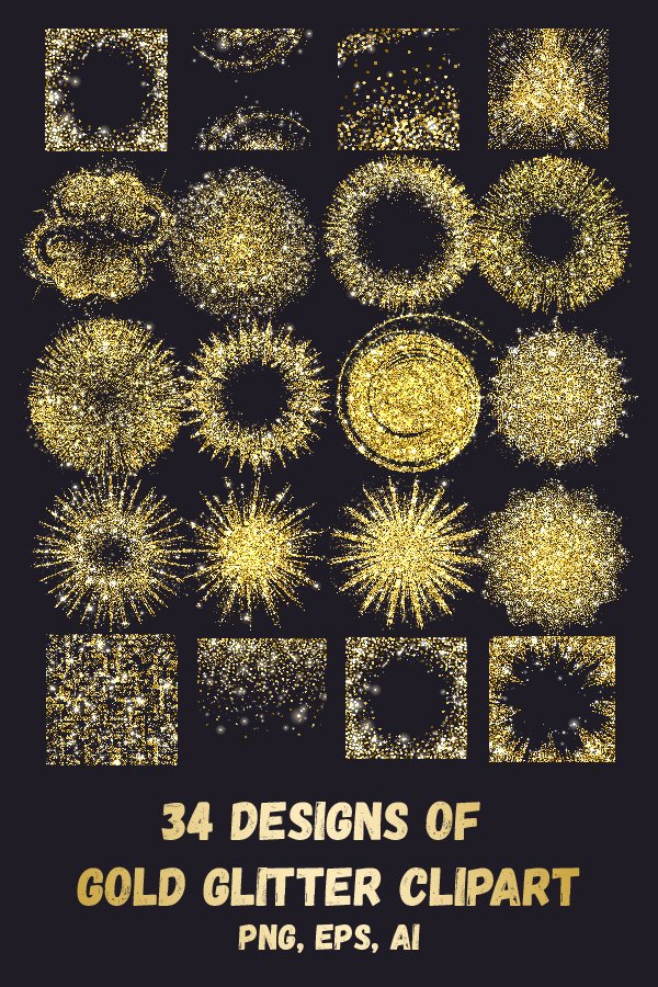 designs of gold glitter clipart for sublimation