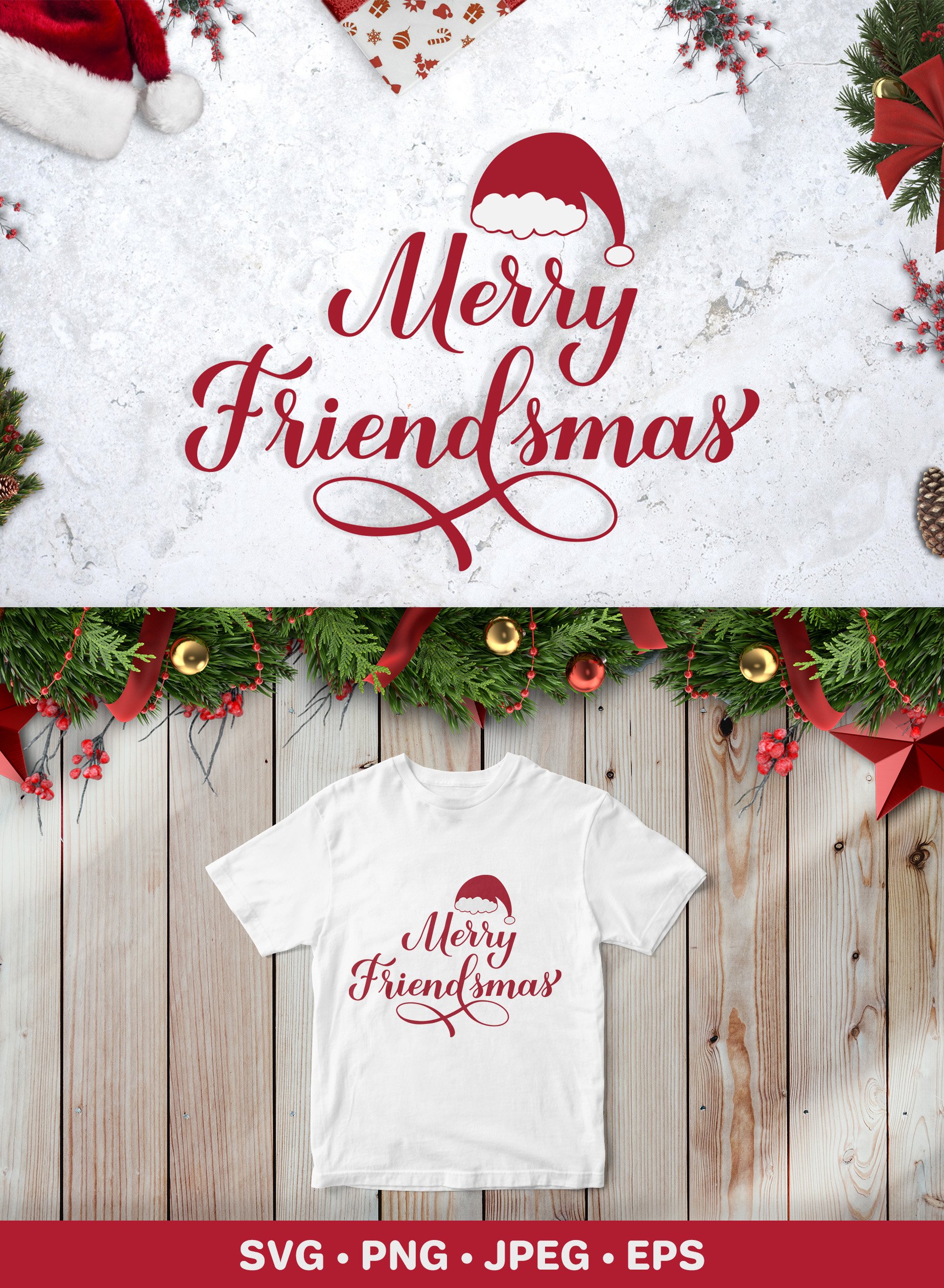 Merry Friendsmas. Funny Christmas quote. Christmas pun SVG