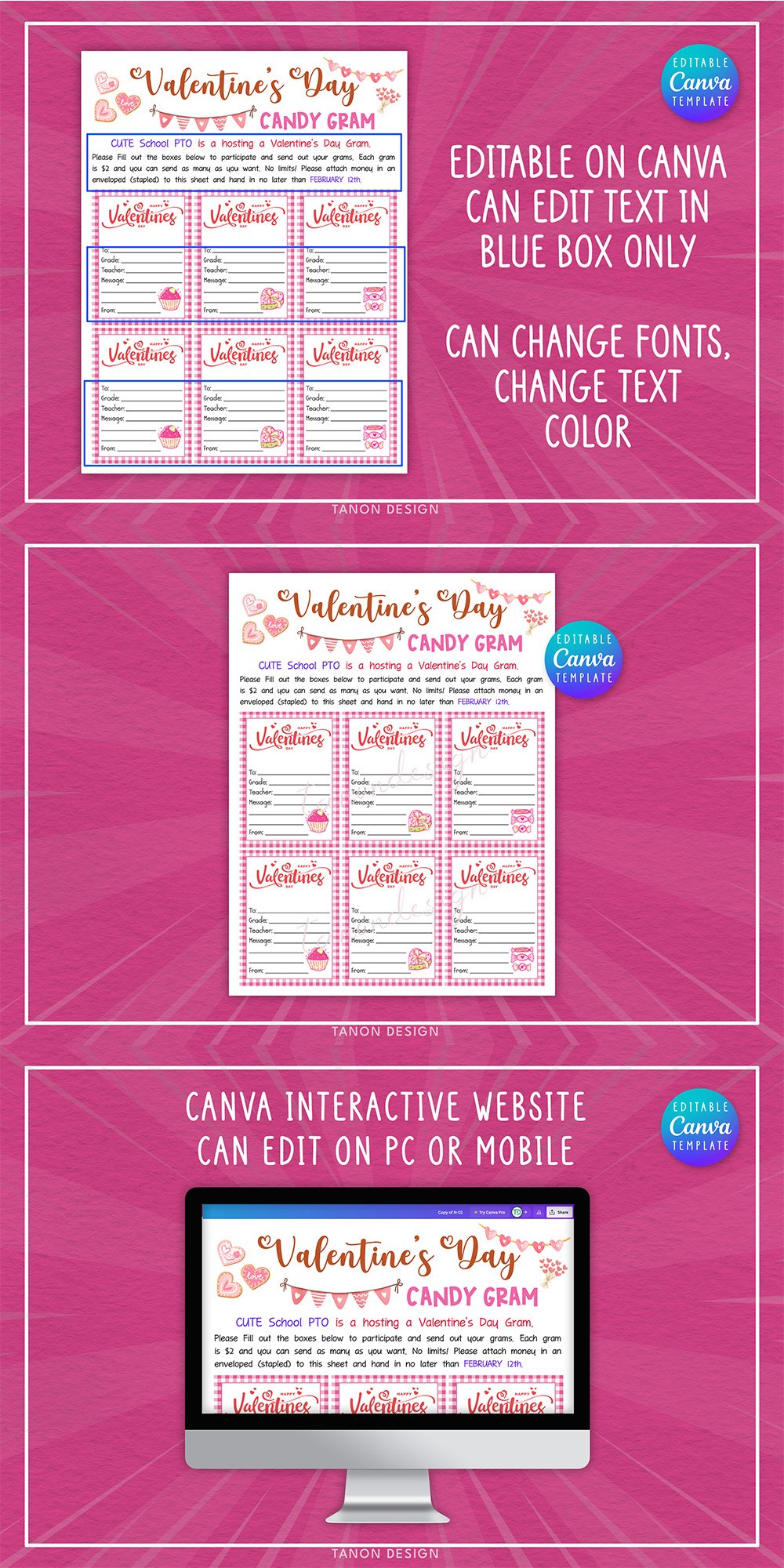 Valentines Candy Gram Editable on Canva