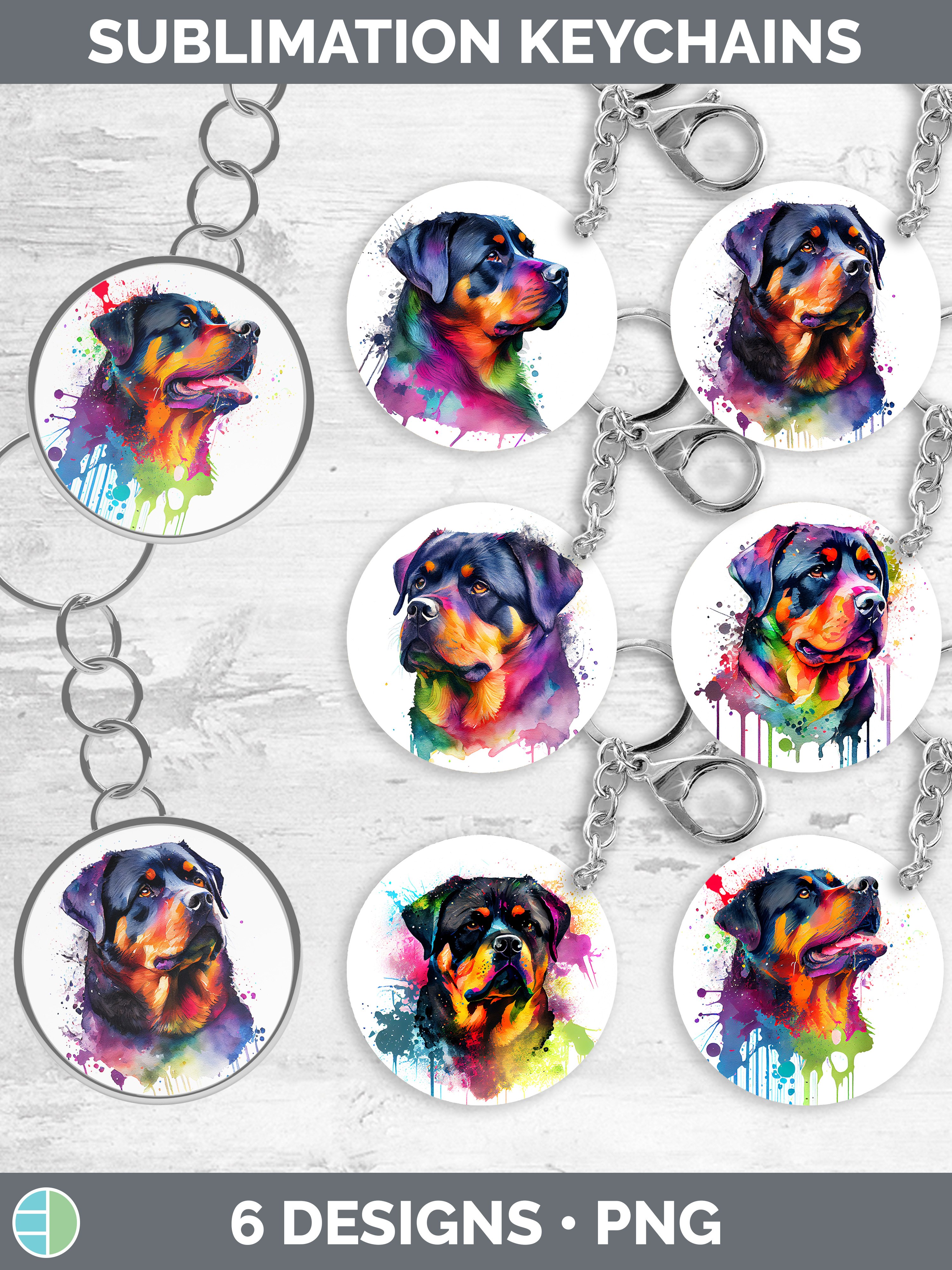 Rainbow Rottweiler Dog Keychain | Sublimation Keyring Design