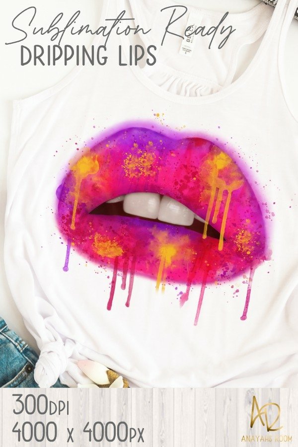 Sublimation Lips Dripping Paint| Mouth Teeth Watercolor Pink