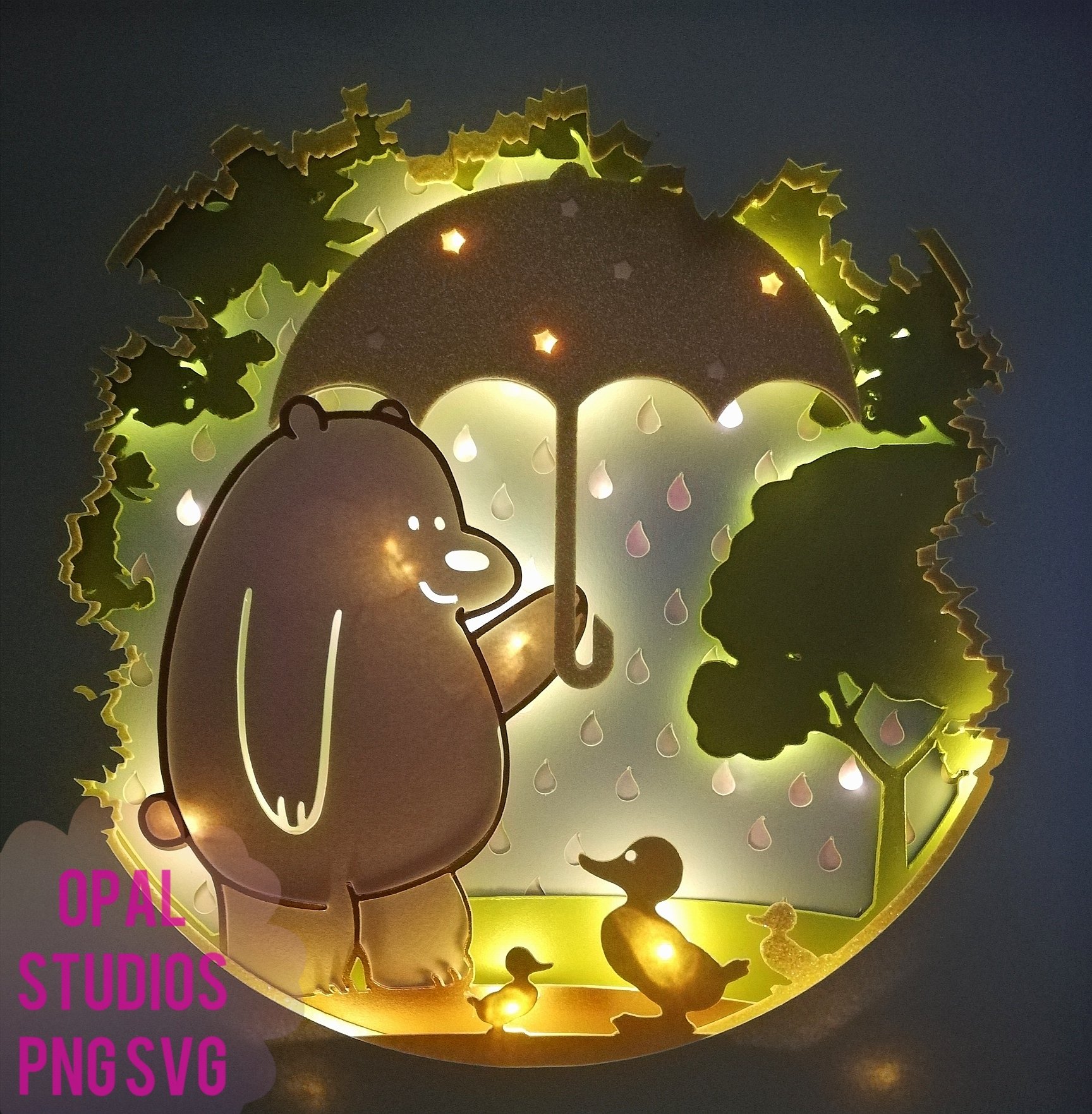 Bear and Duck new baby nursery 3d layered shadow box light