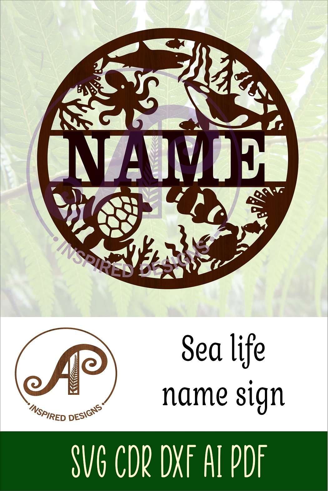 Sea Life name sign svg laser cut template