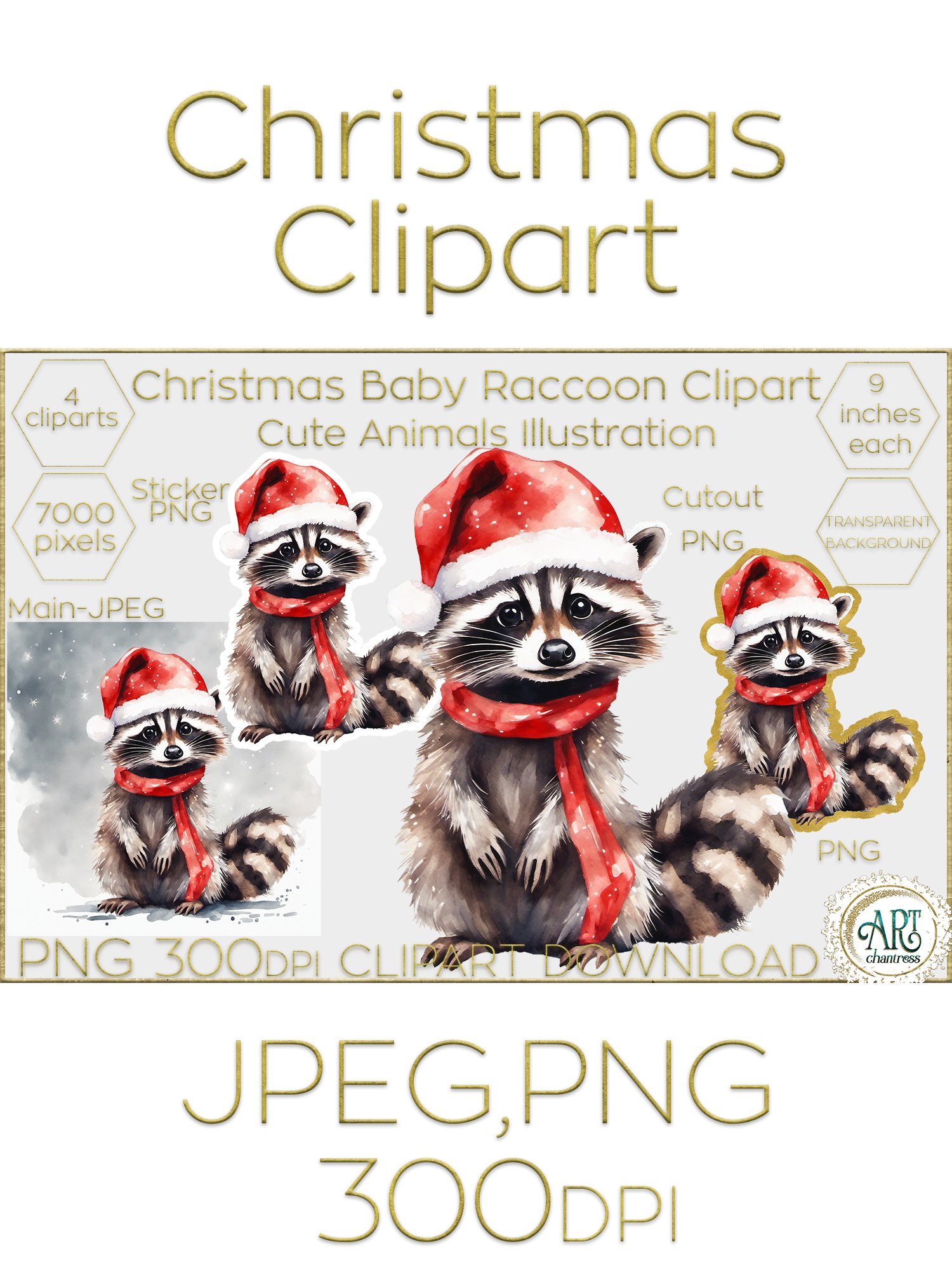 Christmas Funny Baby Raccoon Clipart Cute Xmas (3019119)
