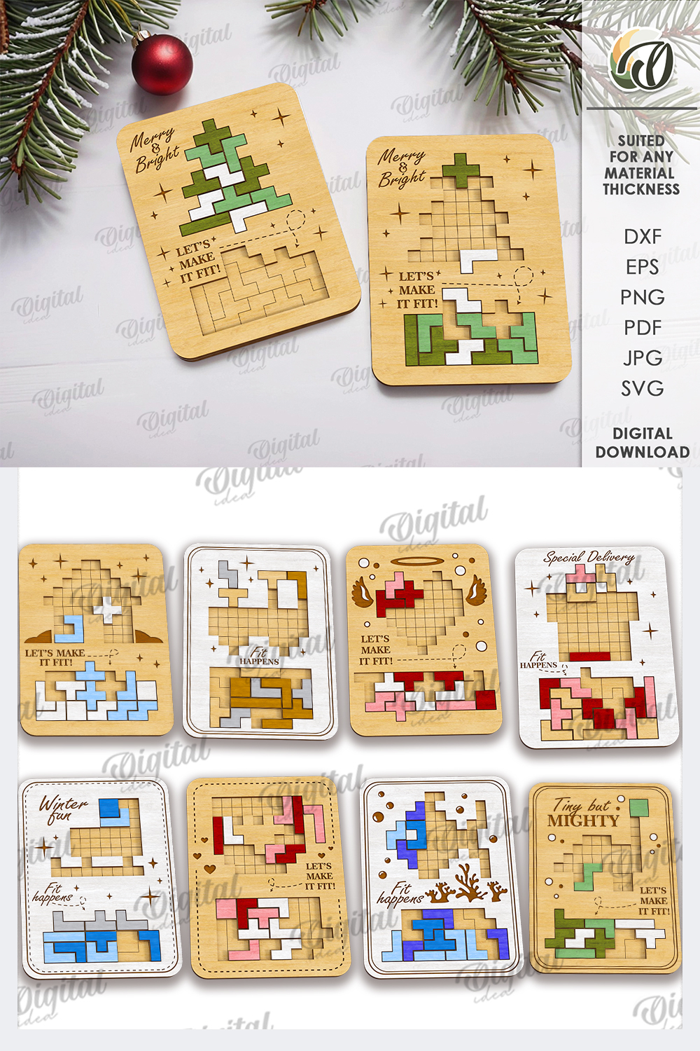 Puzzle Game Bundle Laser Cut. Wooden Block Puzzle SVG