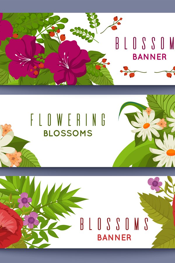 Floral banners template with colorful flowers
