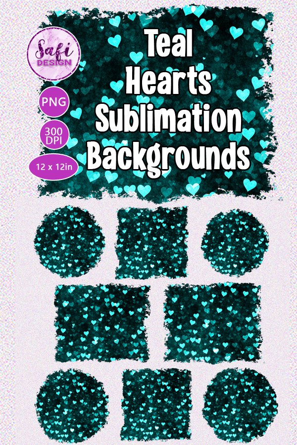 Teal Hearts Sublimation Backgrounds