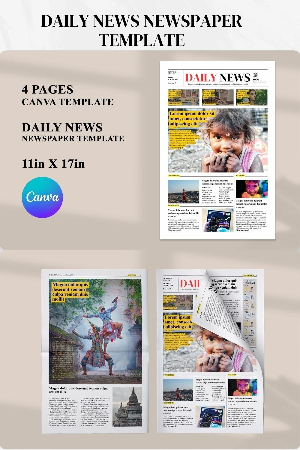 Daily News Newspaper Template I Editable Template in Canva