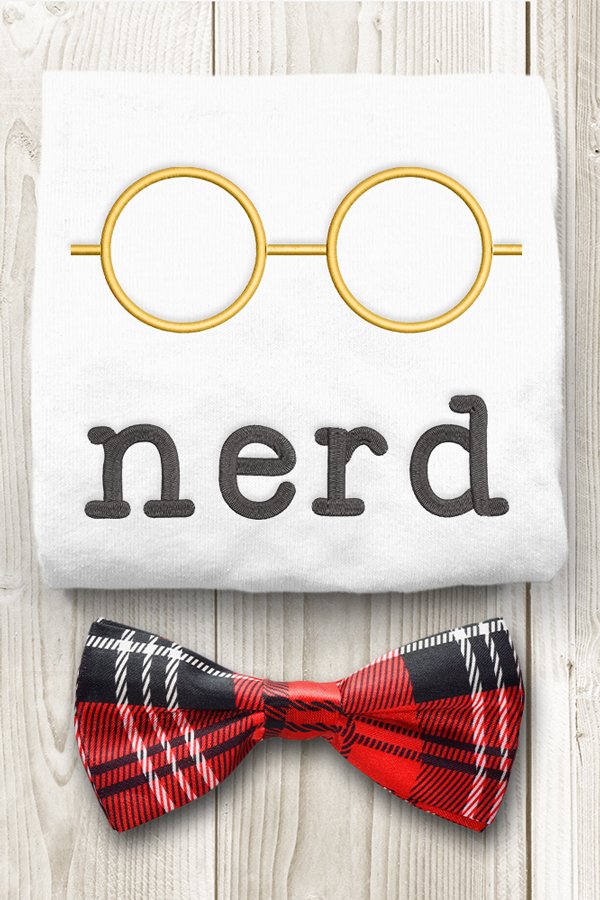 Round Nerd Glasses Applique Embroidery Design